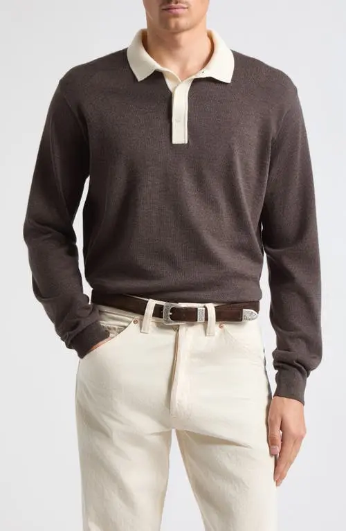 DRAKE'S Merino Wool Knit Rugby Shirt - Brown 300