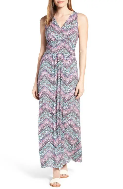 Loveappella Shirred Waist Jersey Maxi Dress - Mint/purple