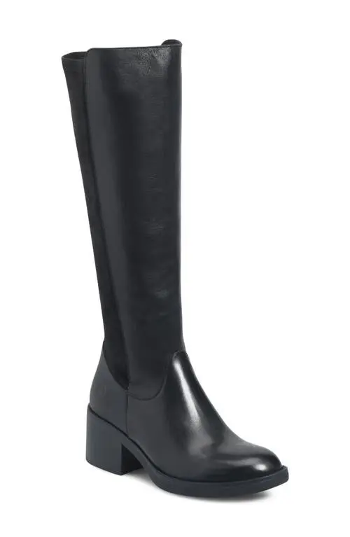 BØRN Violette Knee High Leather Boot - Black Leather Stretch