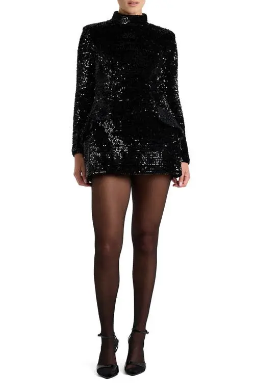Bardot Leaza Sequin Long Sleeve Minidress - Black