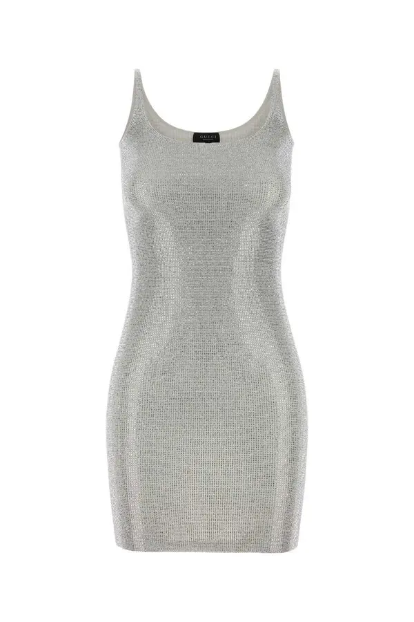 Gucci Embellished Jersey Mini Dress - Silver