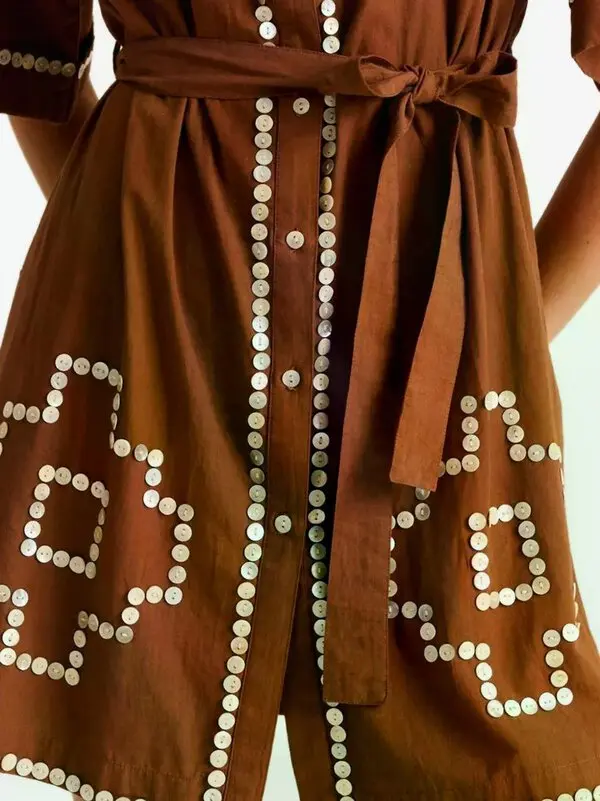 Carolina K Amaia Button-embellished Belted Shirt Mini Dress - Brown