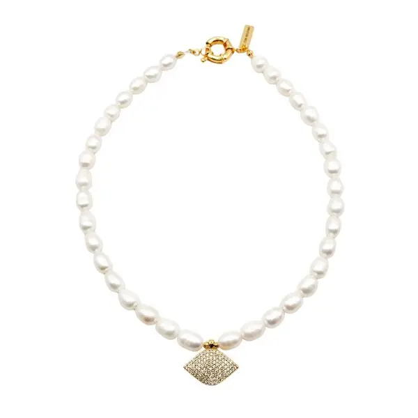 THE BULUMS The Delos Signature Natural Pearl Crystal Eye Necklace - White/gold