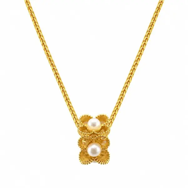 ANGEL BAROCCO Beaded Double Flower Pearl Pendant Necklace