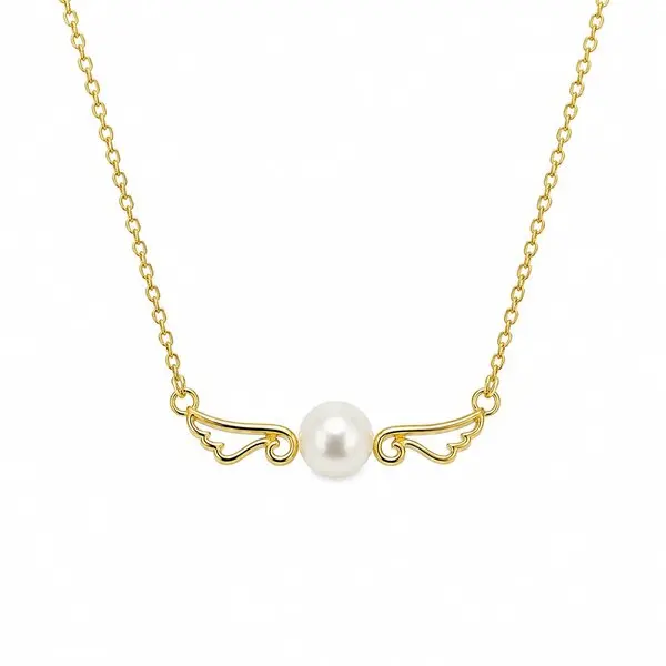 ANGEL BAROCCO Angel Wing Pearl Necklace – Gold