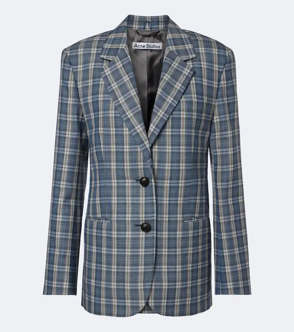 Acne Studios Plaid Wool Mouliné Blazer - Blue