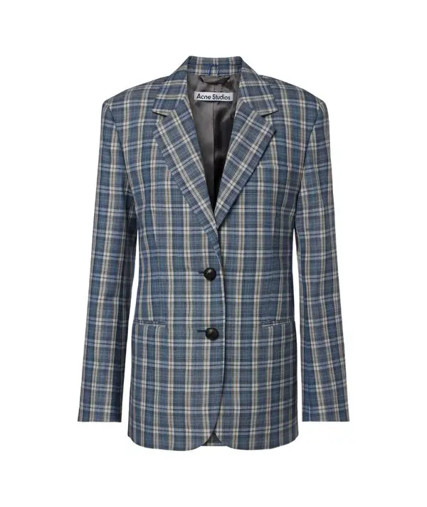 Acne Studios Plaid Wool Mouliné Blazer - Blue