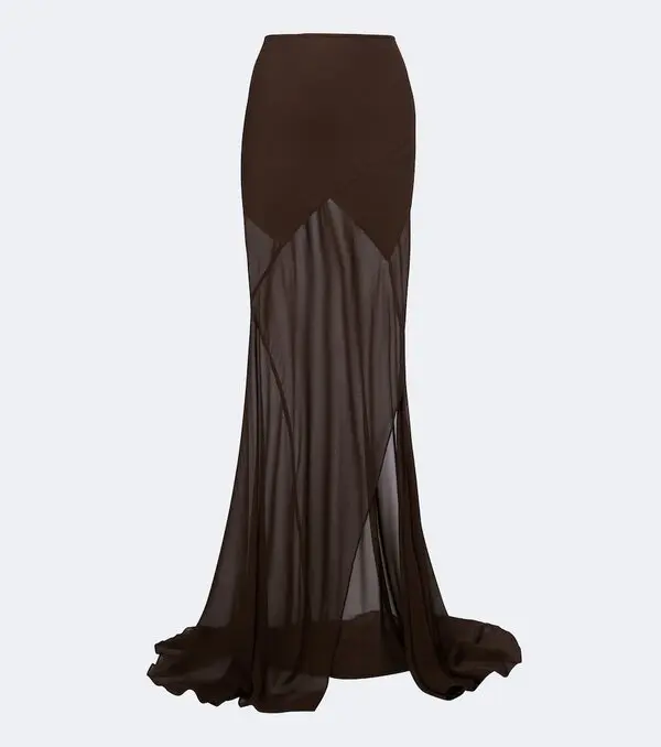 DE LA VALI Oryx Georgette Maxi Skirt - Brown