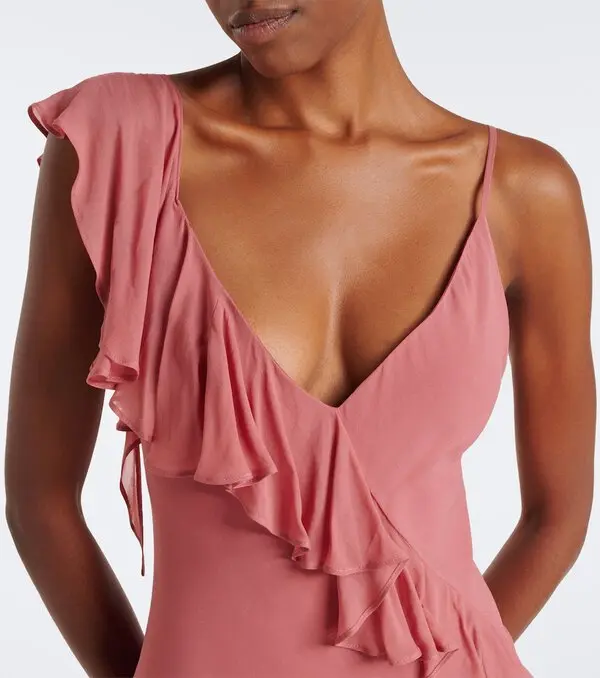 DE LA VALI Mayara Ruffled Scarf-detail Georgette Gown - Pink