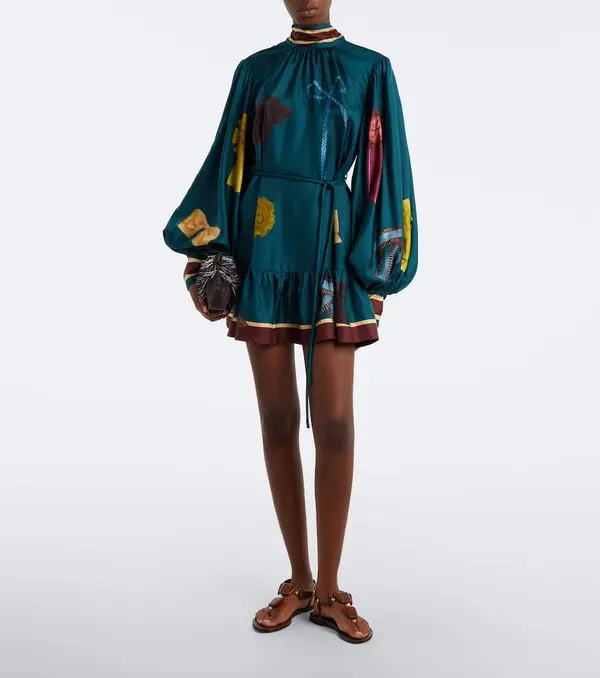 ALEMAIS Alémais Rosette Printed Silk Twill Minidress