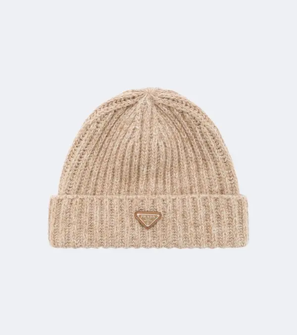 Prada Ribbed-knit Wool And Cashmere Beanie - Beige