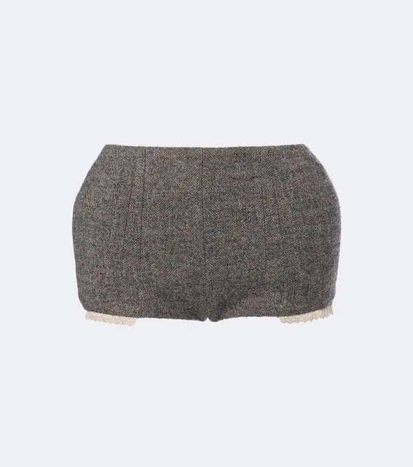 Magda Butrym Herringbone Wool And Cashmere-blend Shorts - Grey