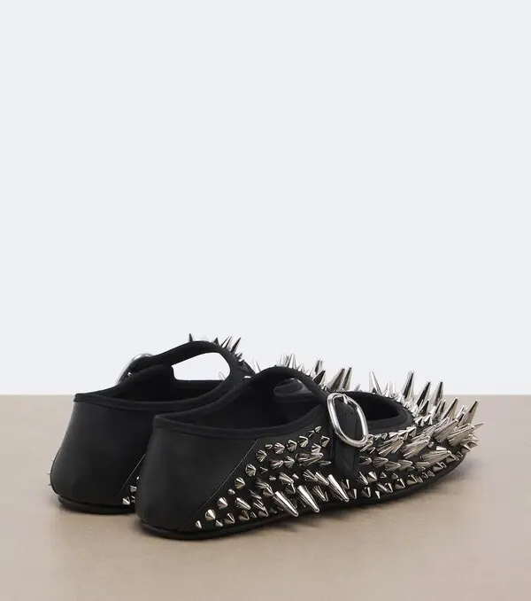 Bottega Veneta Veneziana Spiked Leather Mary Jane Flats