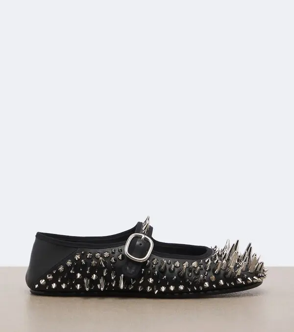 Bottega Veneta Veneziana Spiked Leather Mary Jane Flats