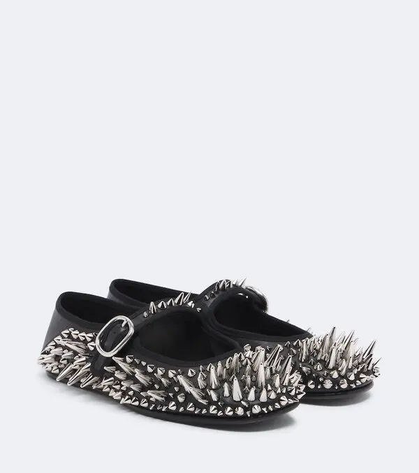 Bottega Veneta Veneziana Spiked Leather Mary Jane Flats - Black