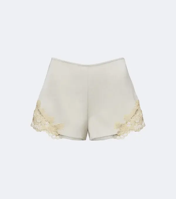 DE LA VALI Reparo Lace-trimmed Crêpe Shorts - Green