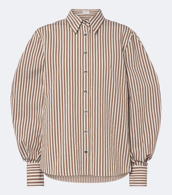 Brunello Cucinelli Monili Striped Cotton-blend Shirt - Brown