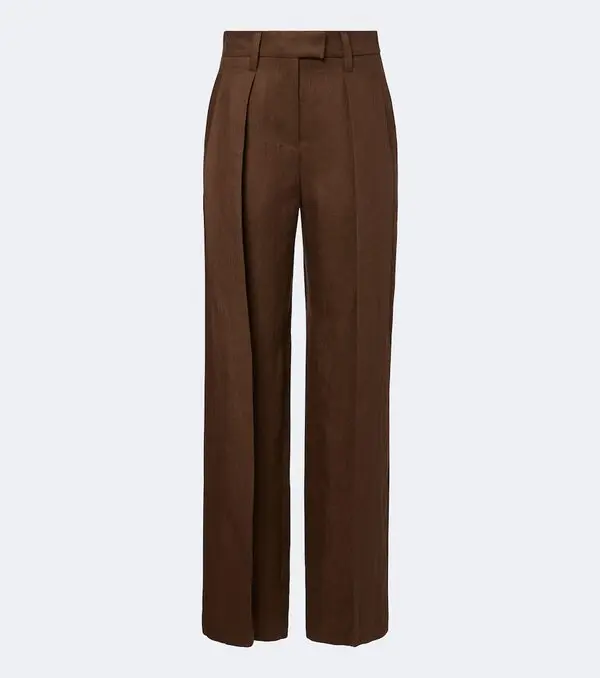 Brunello Cucinelli Monili Linen Wide-leg Pants - Brown