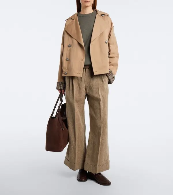 Brunello Cucinelli Monili Linen Wide-leg Pants - Brown