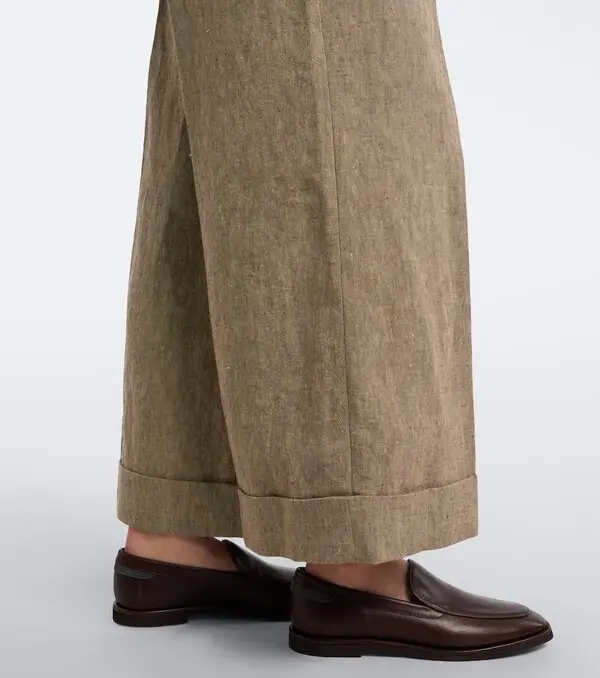 Brunello Cucinelli Monili Linen Wide-leg Pants - Brown