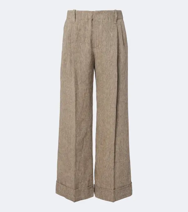 Brunello Cucinelli Monili Linen Wide-leg Pants - Brown