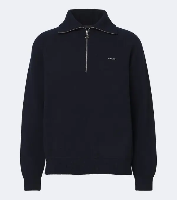 Prada Wool And Cashmere Half-zip Sweater - Blue