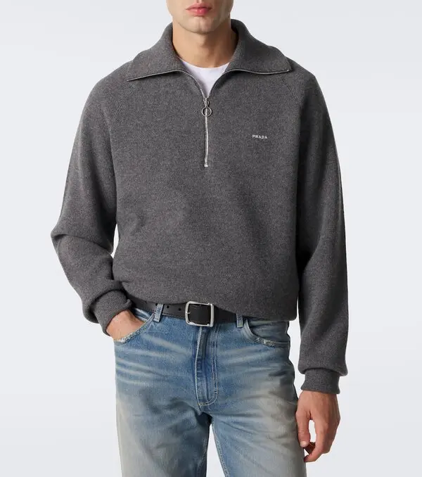 Prada Wool And Cashmere Half-zip Sweater - Grey