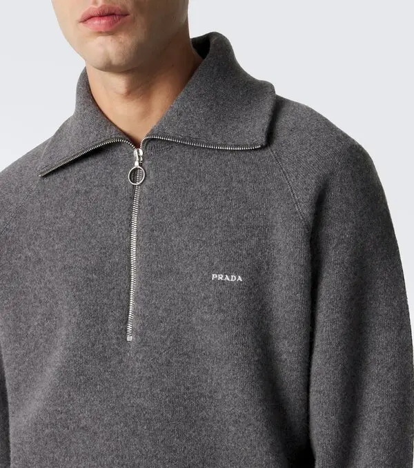 Prada Wool And Cashmere Half-zip Sweater - Grey