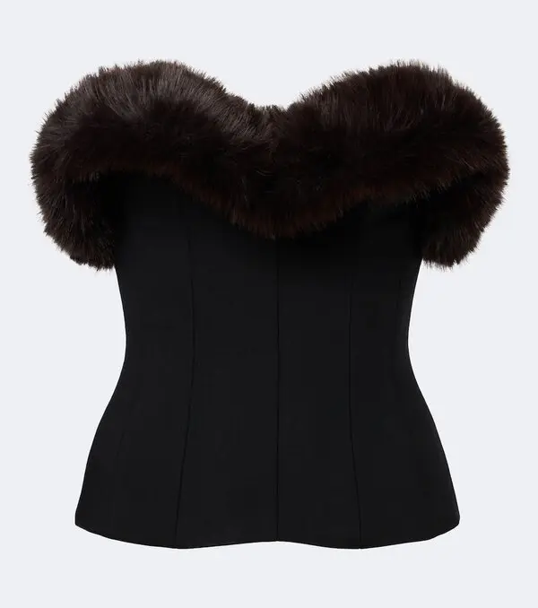 David Koma Wool-blend Corset Top - Black