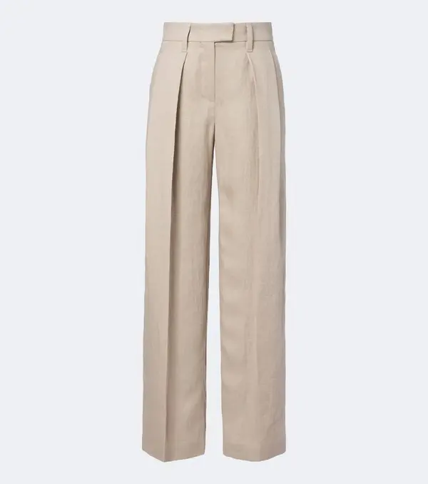 Brunello Cucinelli Monili Pleated Linen Wide-leg Pants