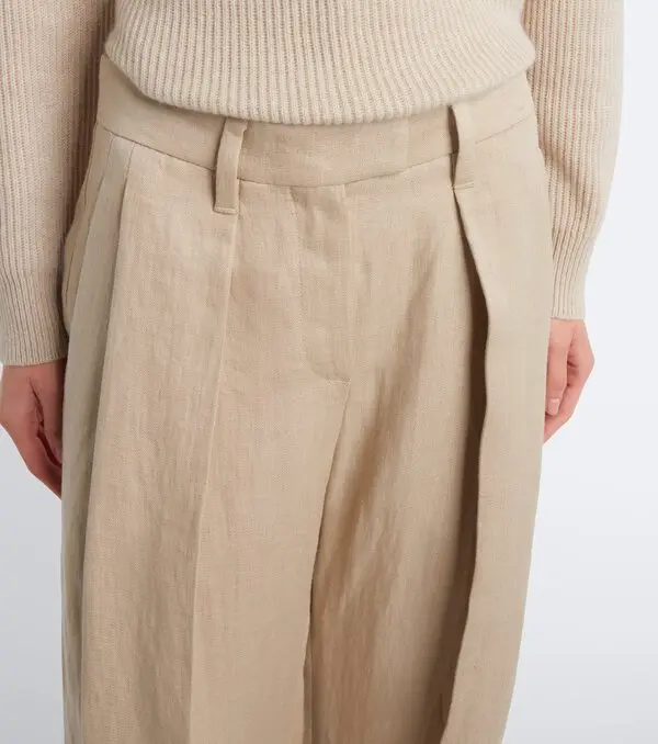 Brunello Cucinelli Monili Pleated Linen Wide-leg Pants