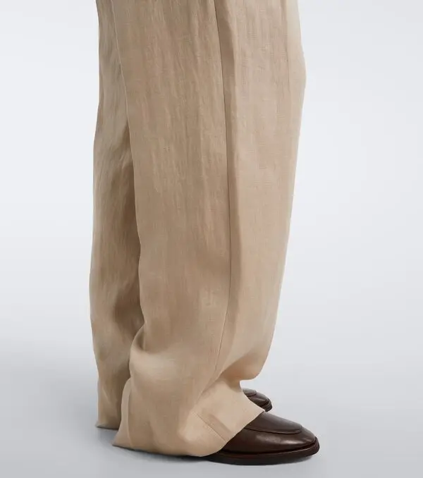Brunello Cucinelli Monili Pleated Linen Wide-leg Pants