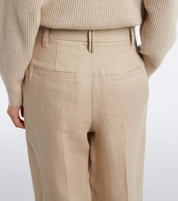 Brunello Cucinelli Monili Pleated Linen Wide-leg Pants