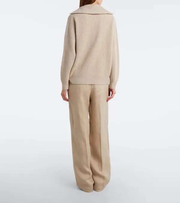 Brunello Cucinelli Monili Pleated Linen Wide-leg Pants
