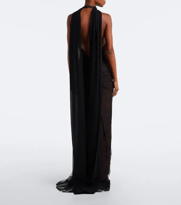 DE LA VALI Amora Gathered Open-back Lace Tulle Gown