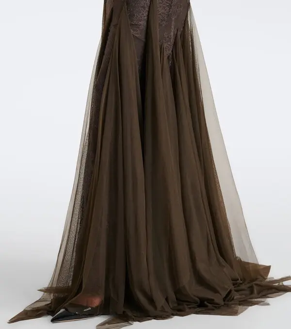 DE LA VALI Zephyra Lace And Tulle Gown