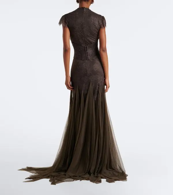 DE LA VALI Zephyra Lace And Tulle Gown