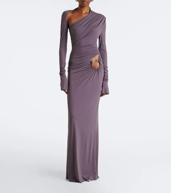 DE LA VALI Jade Cutout Asymmetric Jersey Gown
