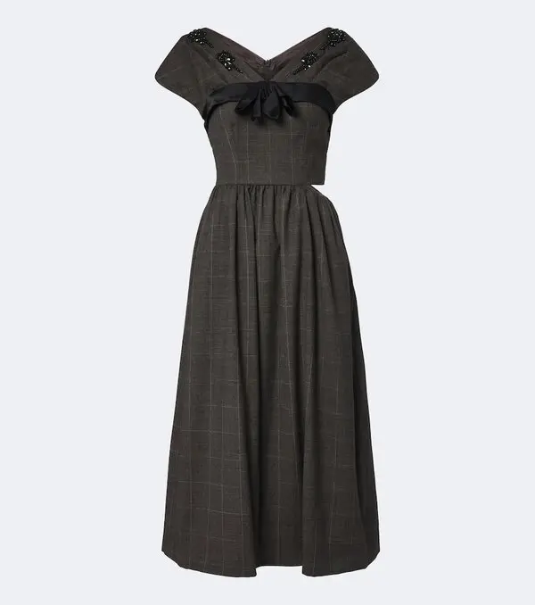 Simone Rocha Prince Of Wales Check Wool Midi Dress - Grey