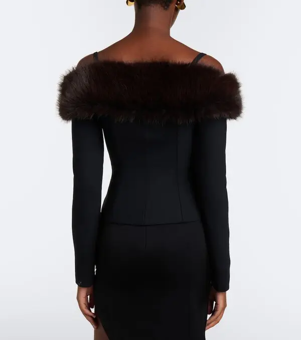 David Koma Off-shoulder Wool-blend Zip-up Top