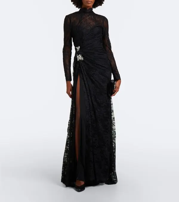 Monique Lhuillier Embellished Lace Bustier Gown