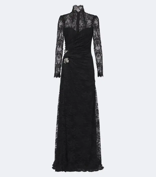 Monique Lhuillier Embellished Lace Bustier Gown - Black