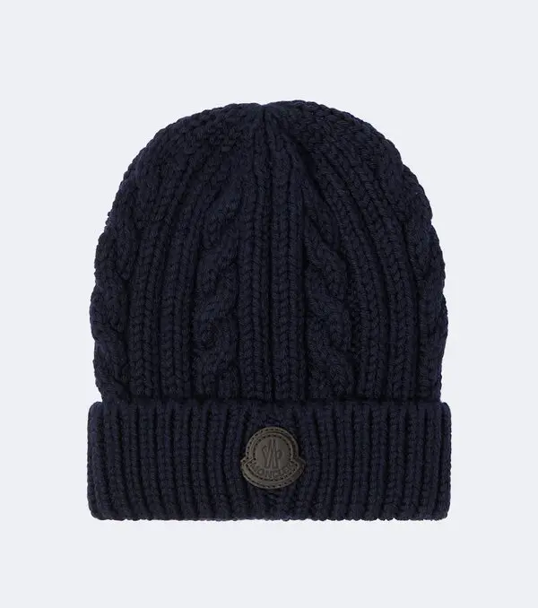 Moncler Cable-knit Virgin Wool Beanie - Blue