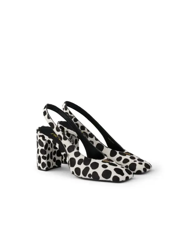 Prada Printed Calf Hair Leather Slingback Pumps - White
