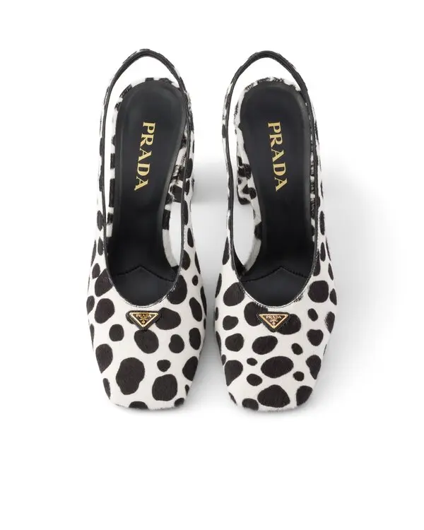 Prada Printed Calf Hair Leather Slingback Pumps