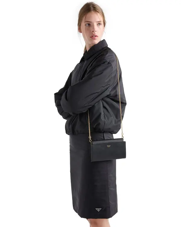 Prada Saffiano Leather Wallet With Shoulder Strap