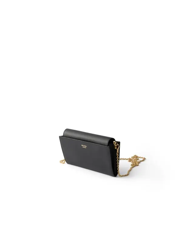 Prada Saffiano Leather Wallet With Shoulder Strap