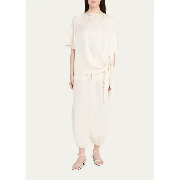 Loulou De Saison Mano Asymmetric Knotted Silk Blouse