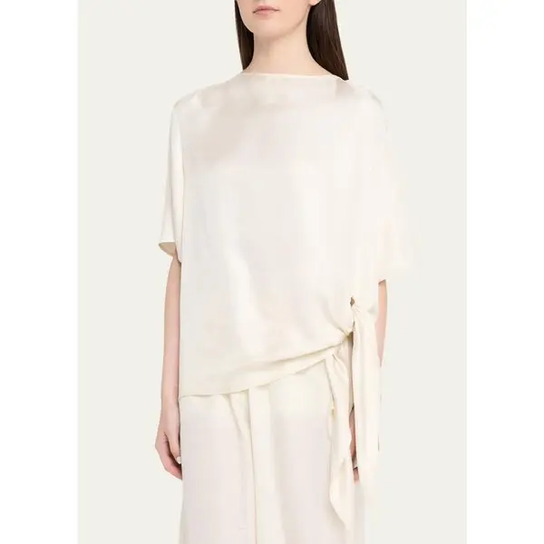 Loulou De Saison Mano Asymmetric Knotted Silk Blouse