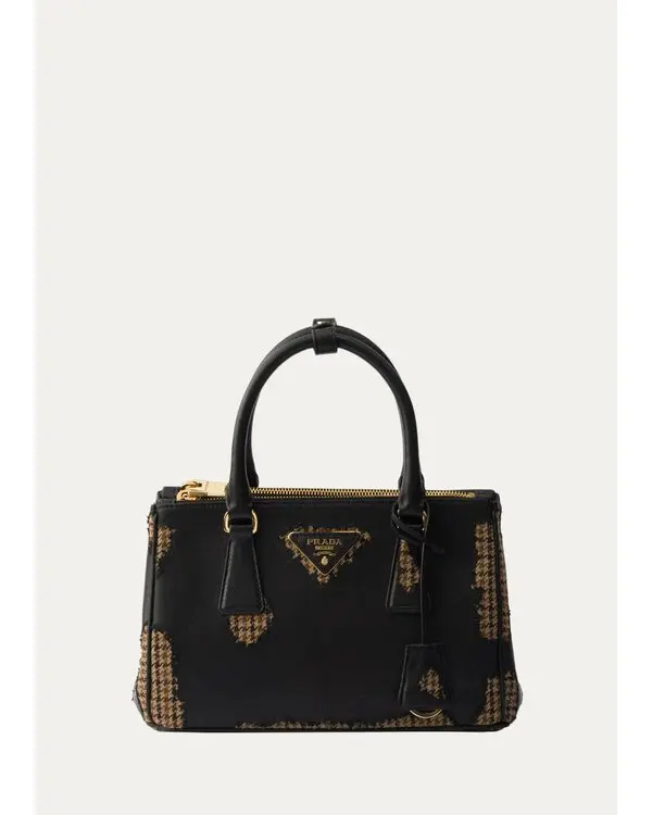 Prada Galleria Houndstooth Wool & Leather Top-handle Bag - Nero
